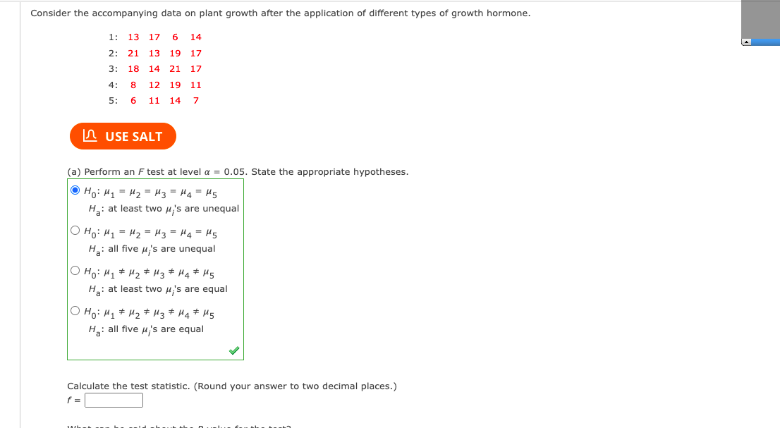 Solved Consider the accompanying data on plant growth after | Chegg.com