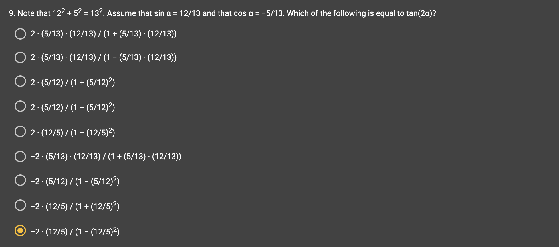 Solved Note that 122 + 52 = 132. Assume that sin α = 12/13 | Chegg.com