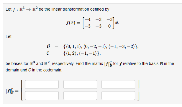 Solved Let f:R3→R2 be the linear transformation defined by | Chegg.com