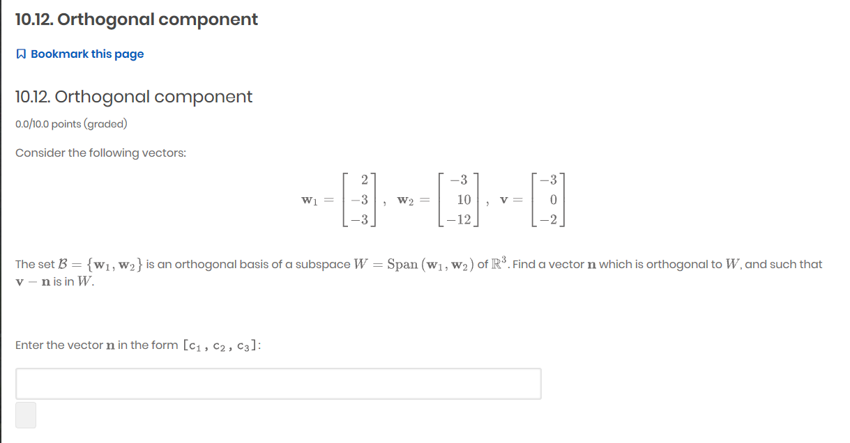 Solved 10.12. Orthogonal component a Bookmark this page | Chegg.com