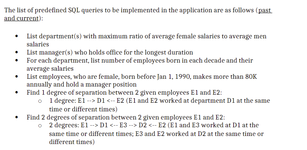The list of predefined SQL queries to be implemented | Chegg.com