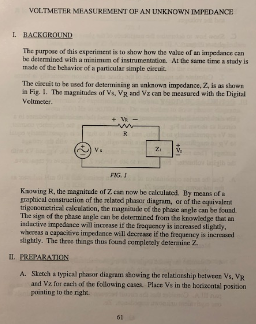 Solved VOLTMETER MEASUREMENT OF AN UNKNOWN IMPEDANCE 1. | Chegg.com