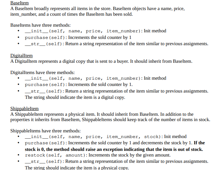 Solved Baseltem A BaseItem broadly represents all items in | Chegg.com
