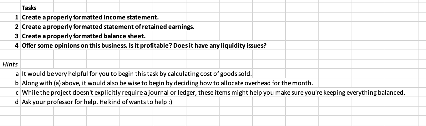 Solved Tasks 1 Create a properly formatted income statement. | Chegg.com
