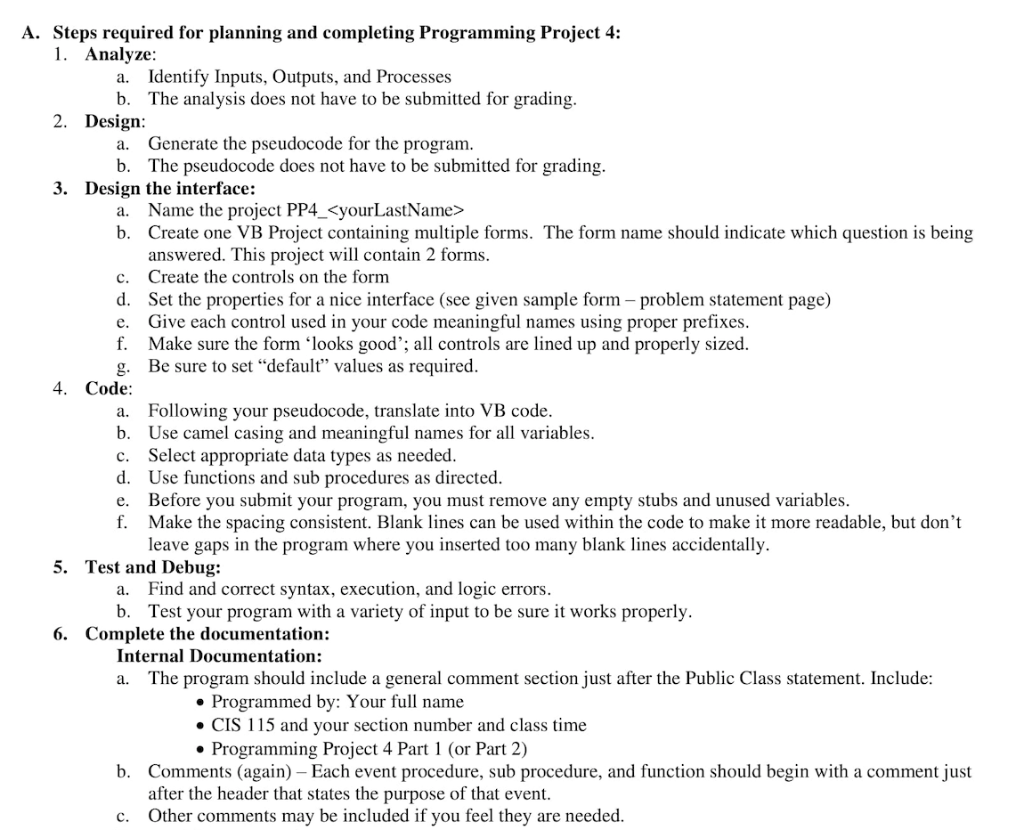 CIS 115 - Programming Project 4 Chapter 6 Part 1: A | Chegg.com