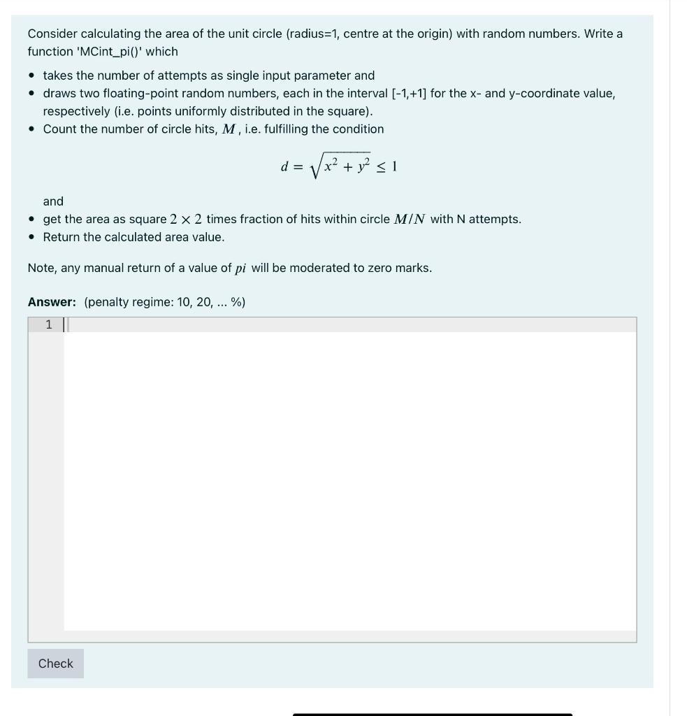 Solved Consider calculating the area of the unit circle | Chegg.com