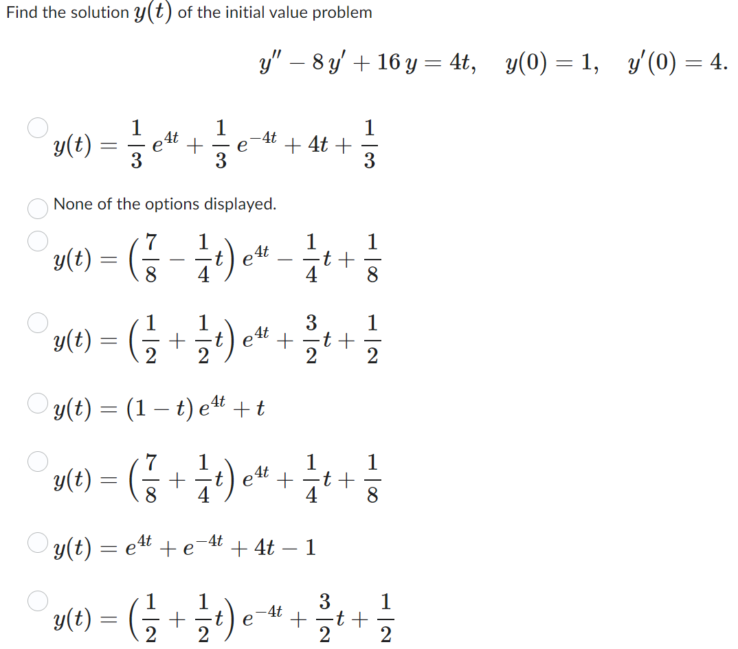 Solved Find the solution y(t) of the initial value problem | Chegg.com