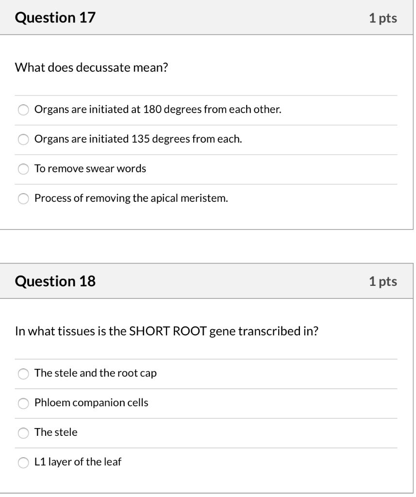 Solved Question 17 1 pts What does decussate mean? Organs | Chegg.com