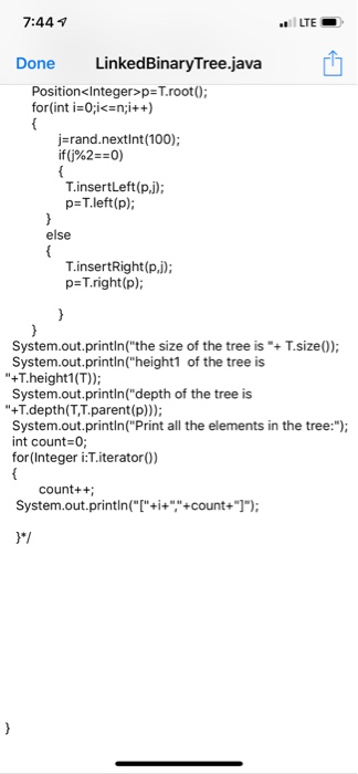 Java Use the LinkedBinaryTree | Chegg.com