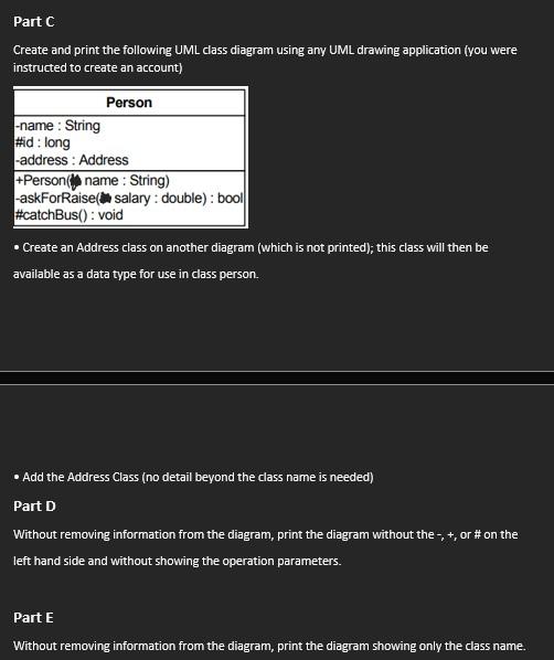 Solved Part Create and print the following UML class diagram | Chegg.com