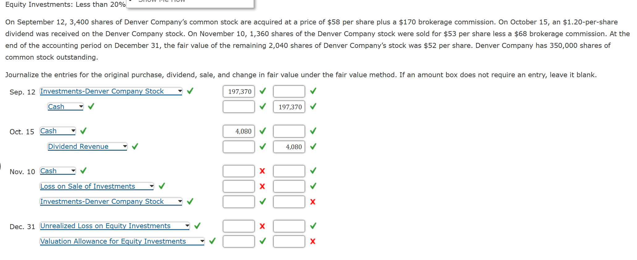 Solved Equity Investments: Less than 20% ﻿common stock | Chegg.com