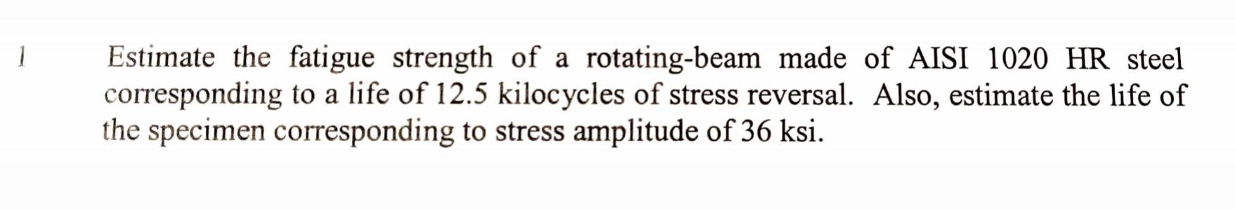 Solved 1 Estimate the fatigue strength of a rotating-beam | Chegg.com
