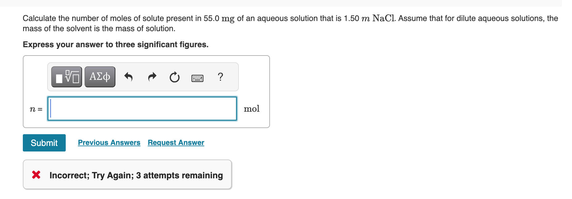 Solved Calculate The Number Of Moles Of Solute Present In