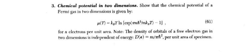 3. Chemical potential in two dimensions. Show that | Chegg.com