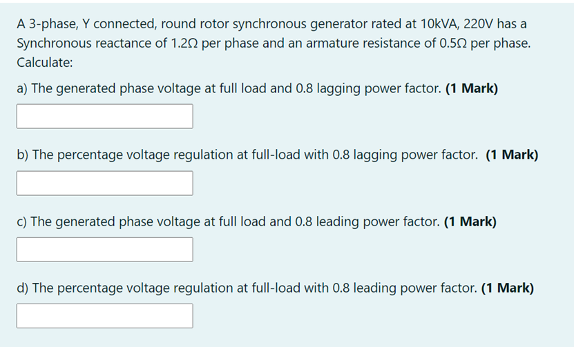 Solved A 3-phase, y connected, round rotor synchronous | Chegg.com