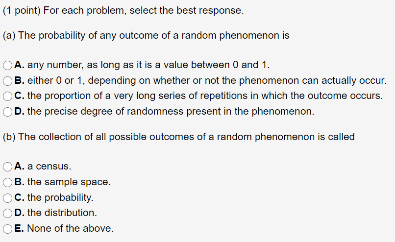Solved (1 point) For each problem, select the best response. | Chegg.com