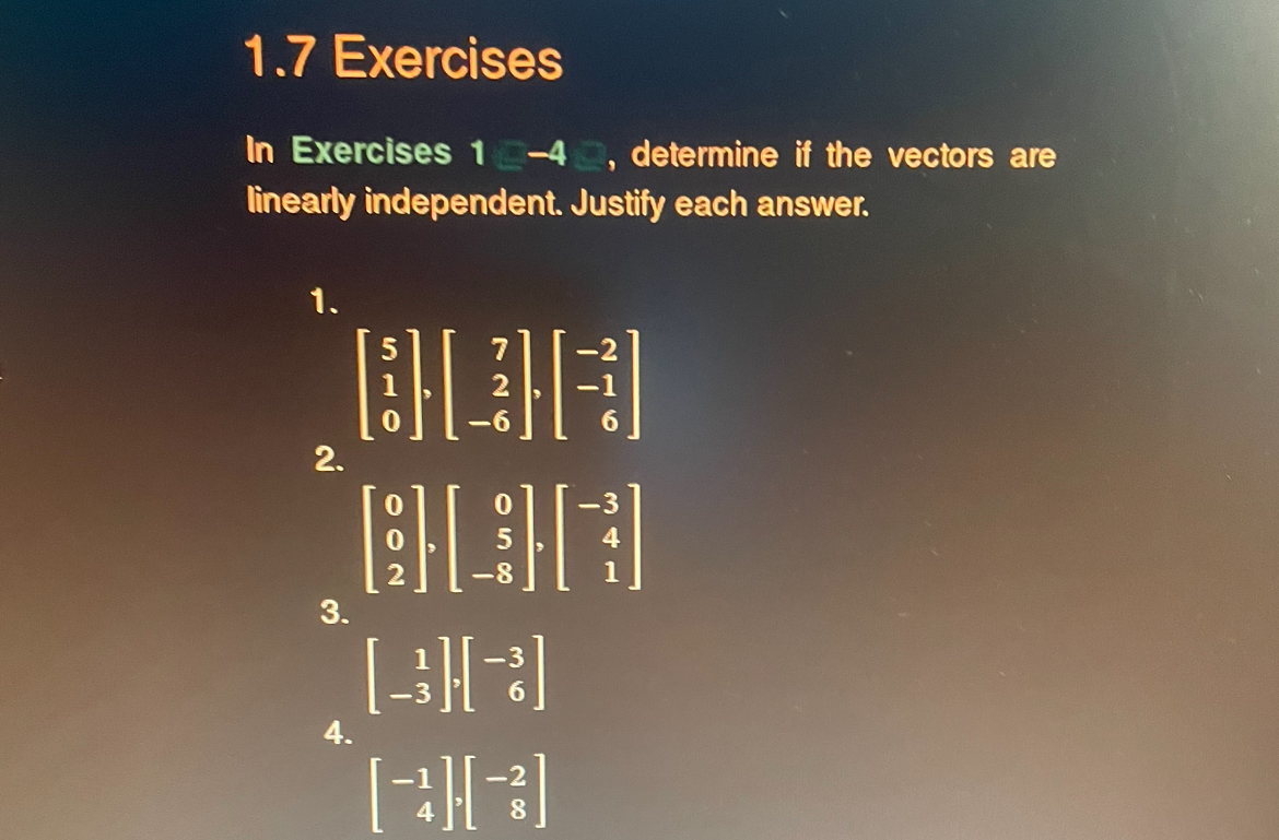 Solved In Exercises 1-4, ﻿determine if the vectors | Chegg.com