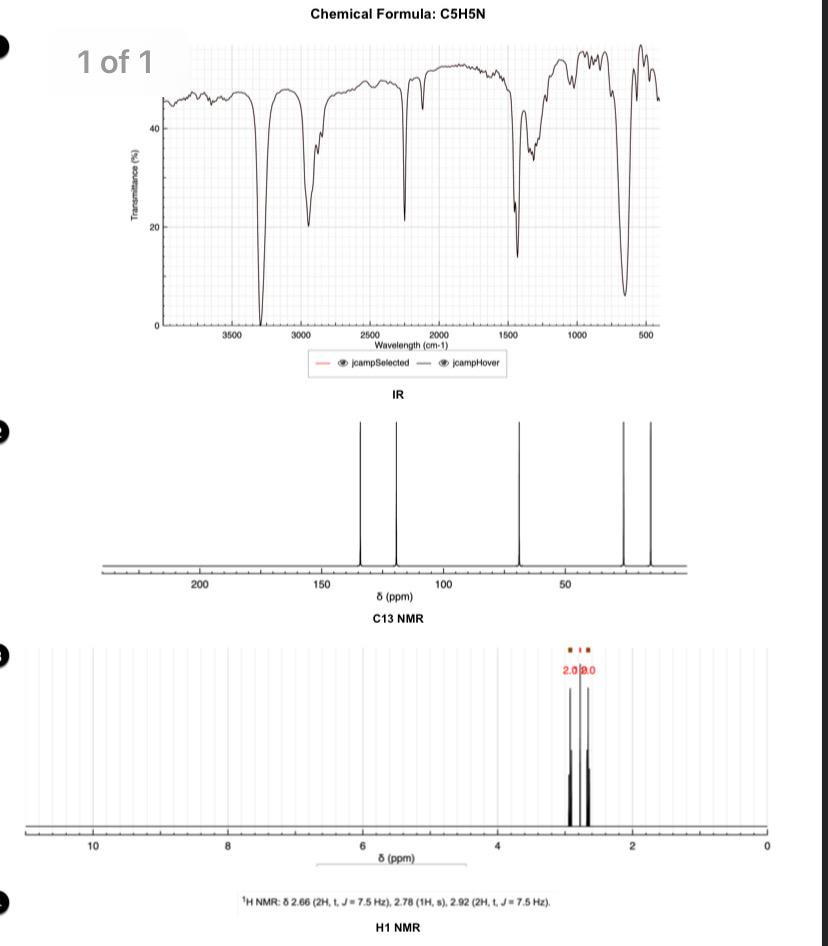 Solved Chemical Formula: C5H5N 1 of 1 wn Transmittance 20 | Chegg.com