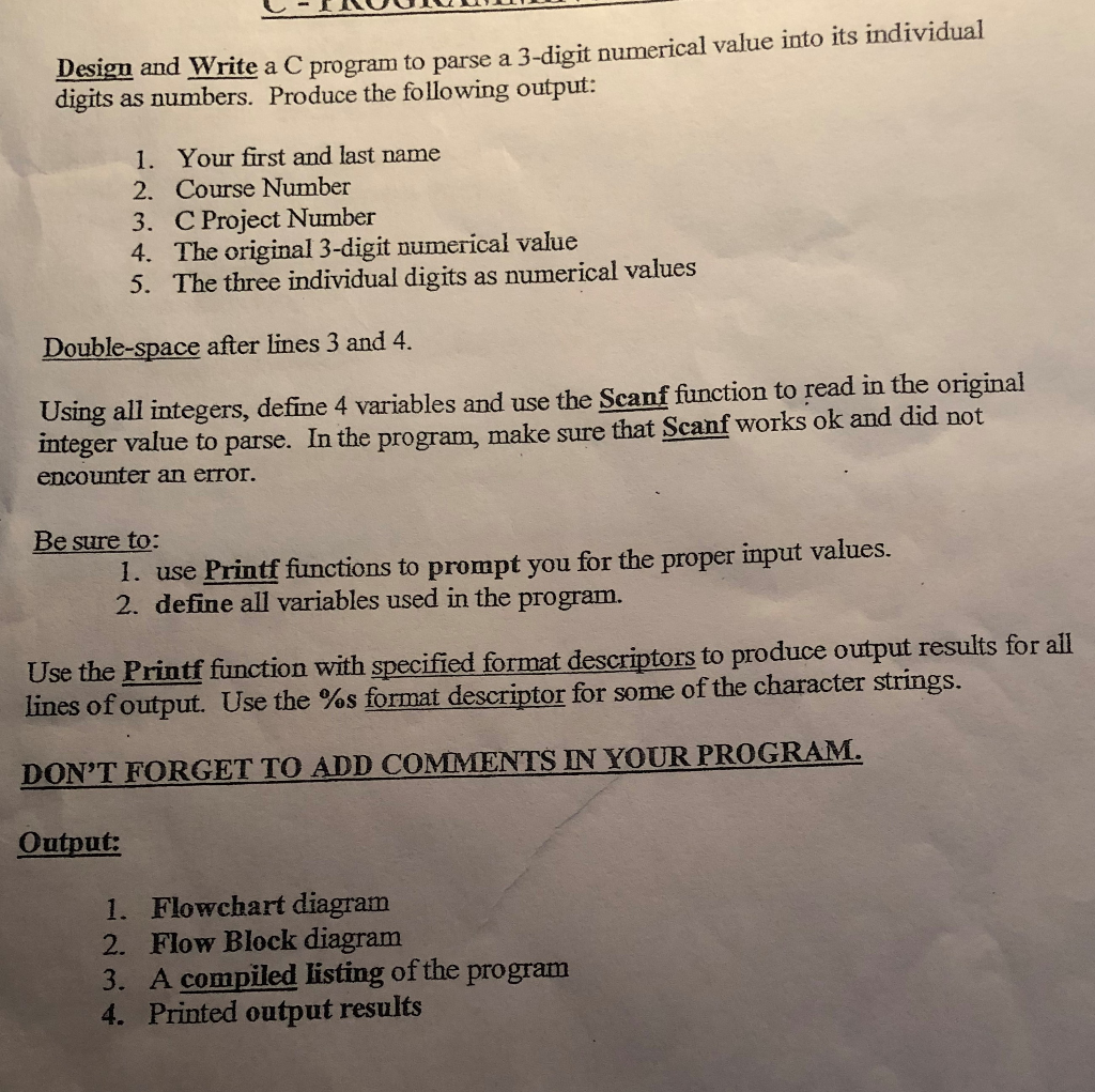 Solved Design And Write A C Program To Parse A 3 Digit Write