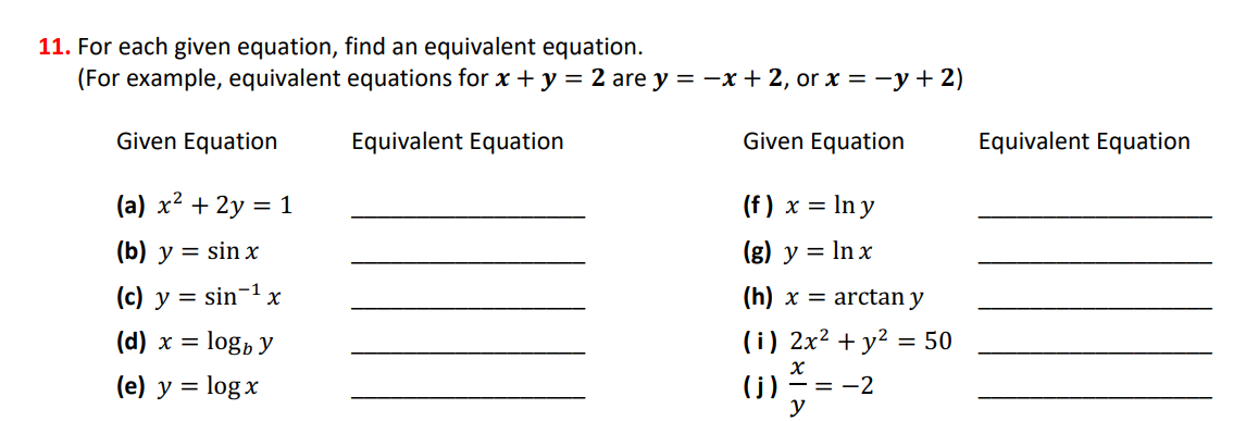 Solved Math Review: For each equation given, find the | Chegg.com