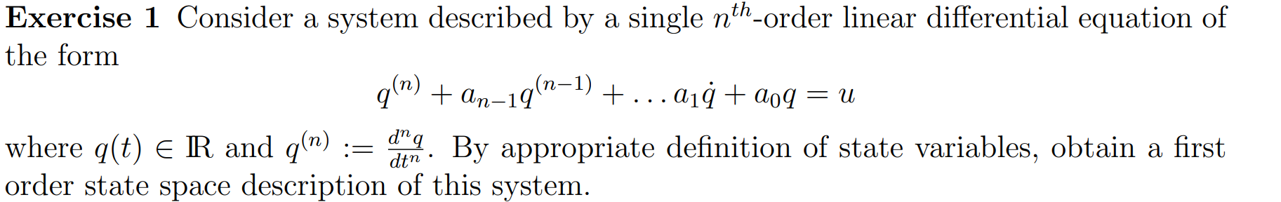 Solved Exercise 1 ﻿Consider a system described by a single | Chegg.com