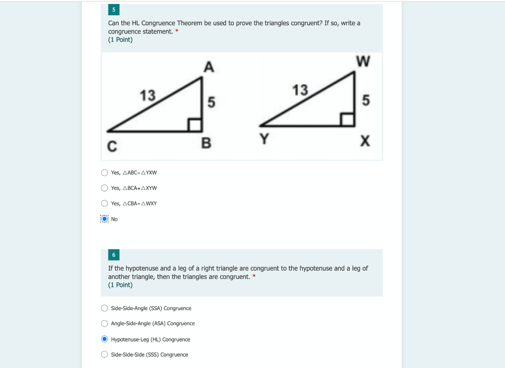 Solved 5 Can the HL Congruence Theorem be used to prove the | Chegg.com