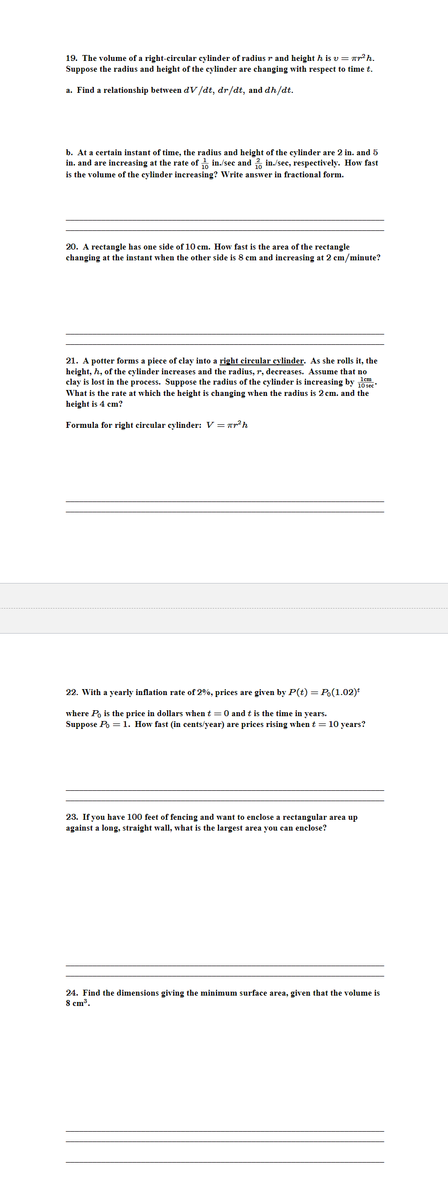 Solved The volume of a right-circular cylinder of radius r | Chegg.com