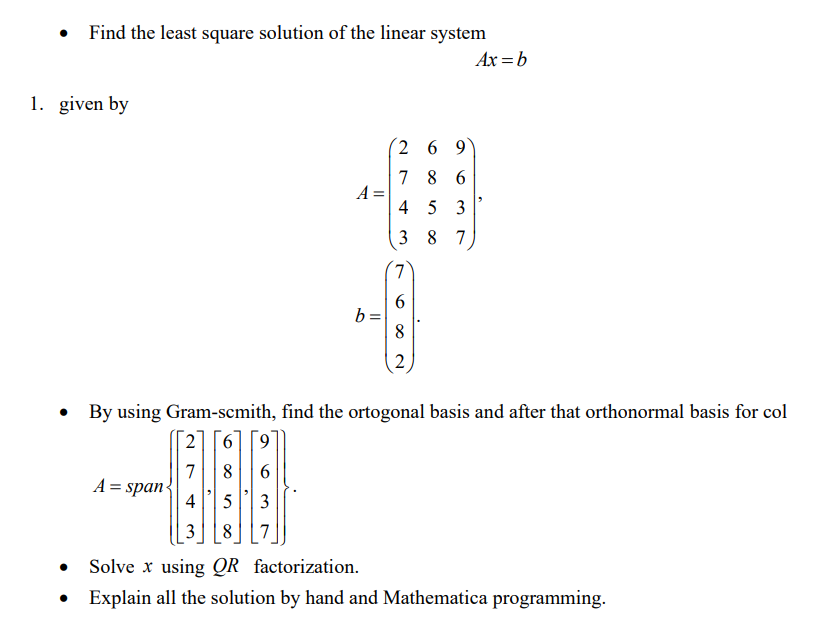 Solved - Find the least square solution of the linear system | Chegg.com