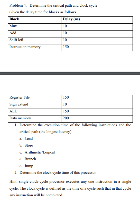 Solved Problem 4. Determine the critical path and clock | Chegg.com