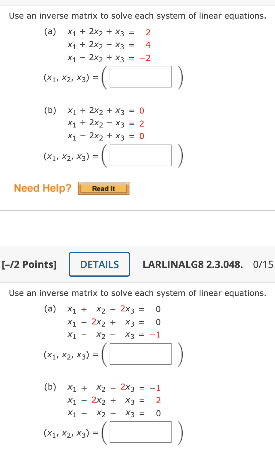 Solved Use An Inverse Matrix To Solve Each System Of Chegg