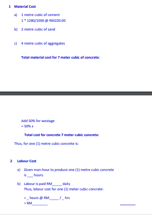 Solved BUILD UP RATE CONCRETING WORKS Table 1 shows relevant | Chegg.com