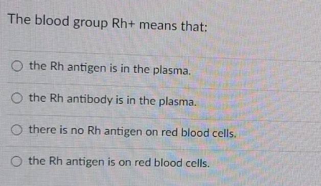 Solved \r\n\r\nThe blood group Rh+ means that: the Rh | Chegg.com