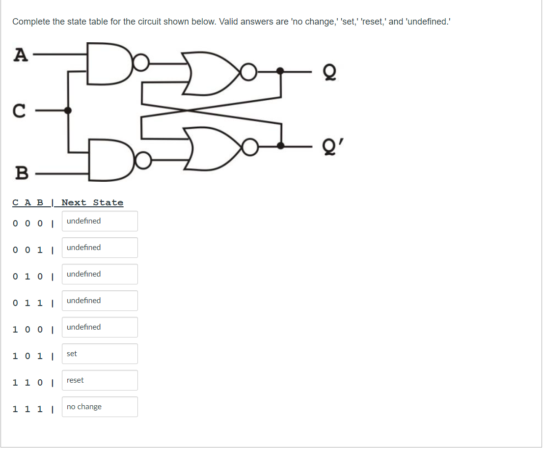 Solved Complete the state table for the circuit shown below. | Chegg.com