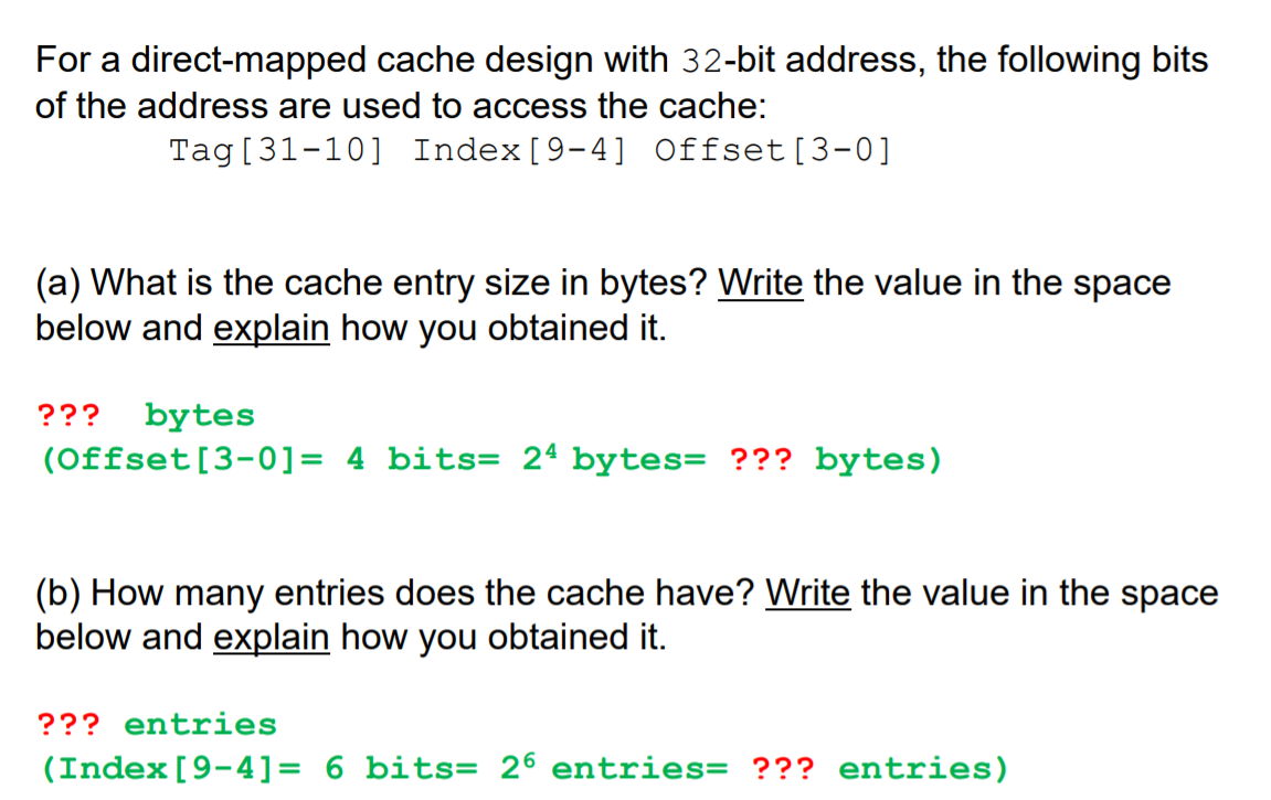 Solved For a direct-mapped cache design with 32-bit address, | Chegg.com