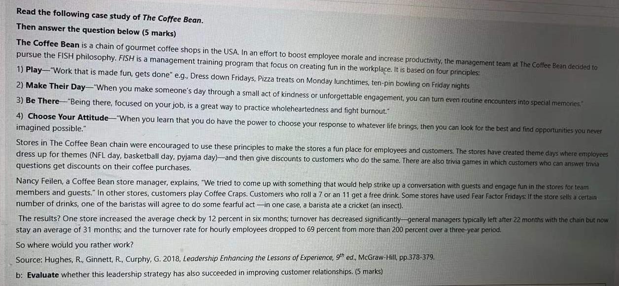 Solved Read the following case study of The Coffee Bean. | Chegg.com