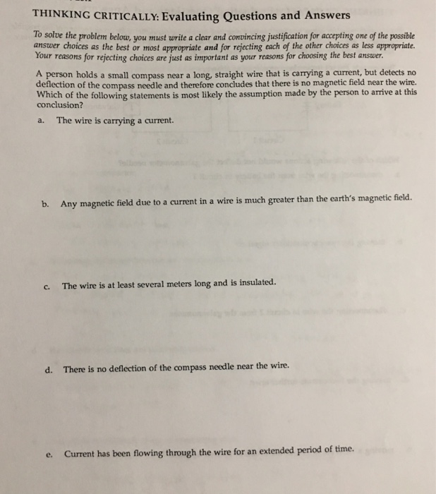 Solved THINKING CRITICALLY Evaluating Questions and Answers | Chegg.com