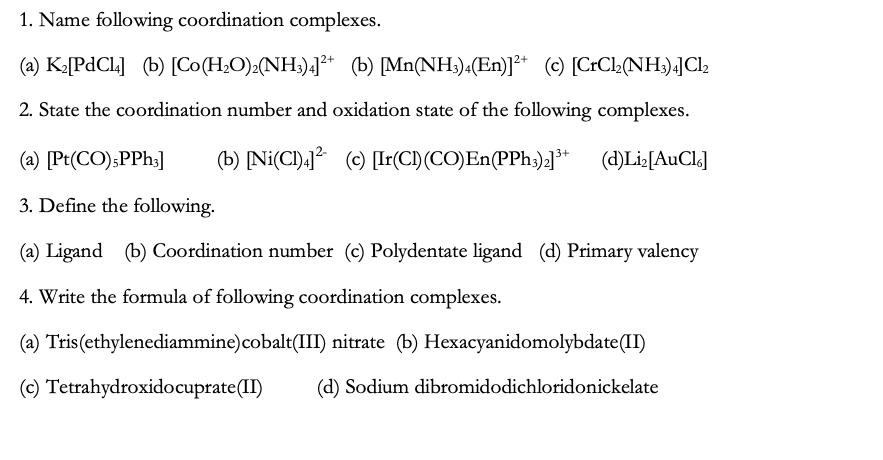 Solved 1. Name following coordination complexes. (a) | Chegg.com
