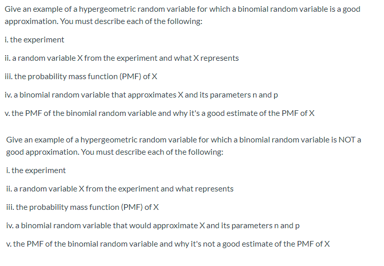 Solved Give an example of a hypergeometric random variable | Chegg.com