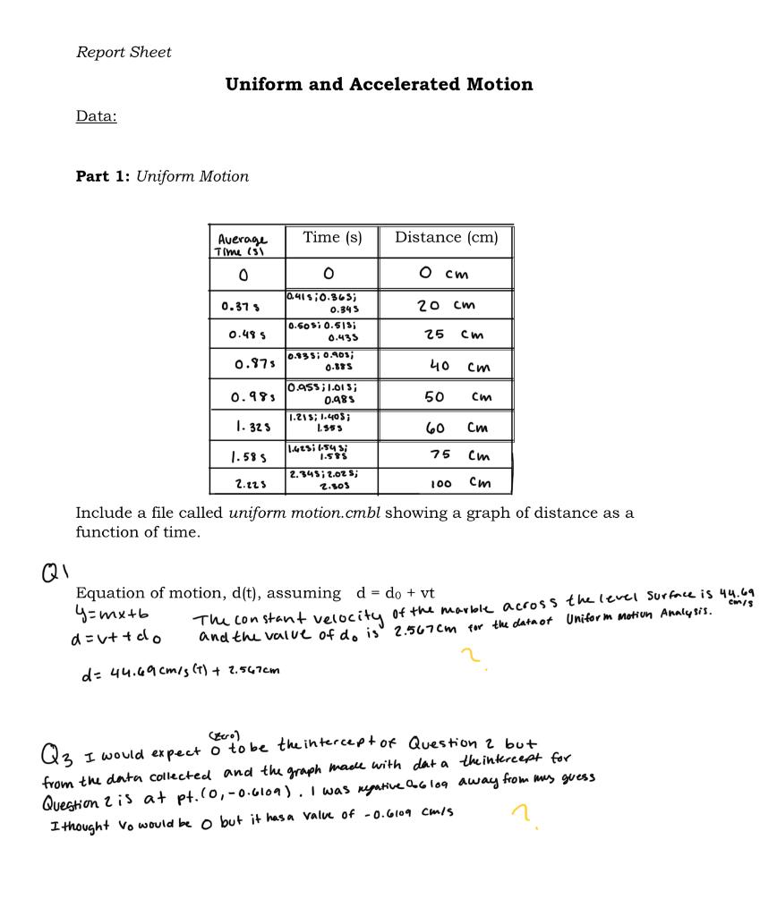 Solved 1. If the speed is constant for Part 1: Uniform | Chegg.com