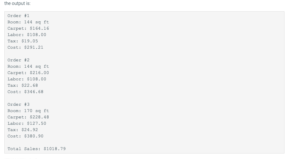 Solved 4.9 LAB*: Program: Carpet sales Program | Chegg.com