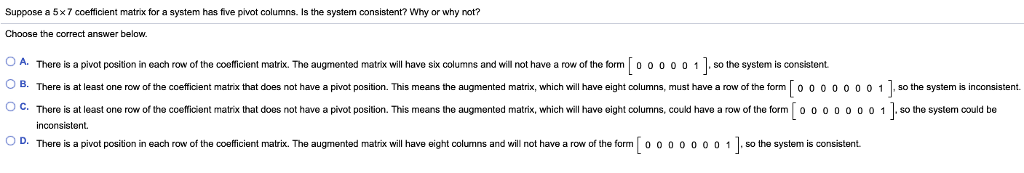 Solved Suppose a 5x7 coefficient matrix for a system has | Chegg.com