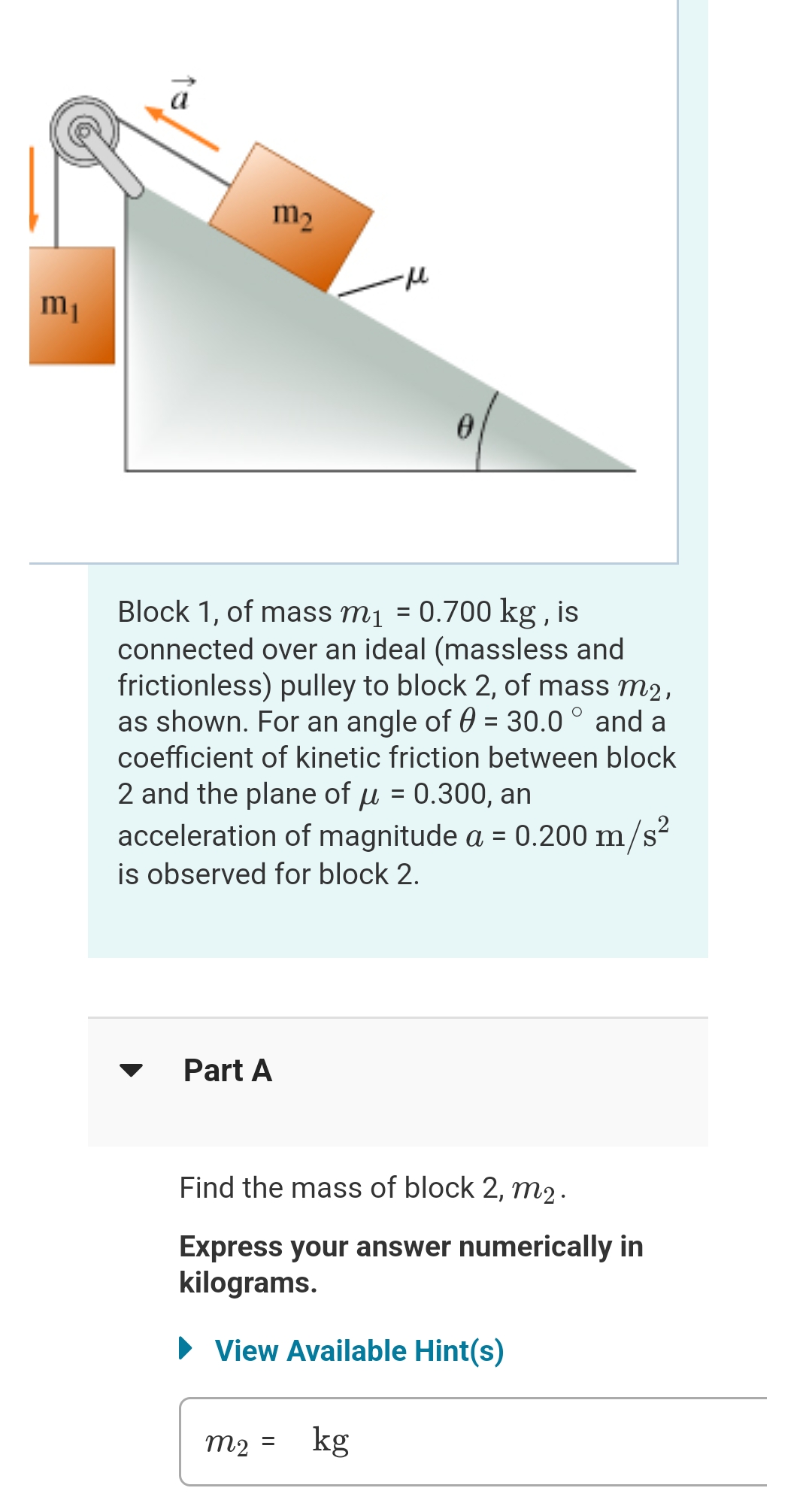 Solved Block 1 , of mass m1=0.700 kg, is connected over an | Chegg.com