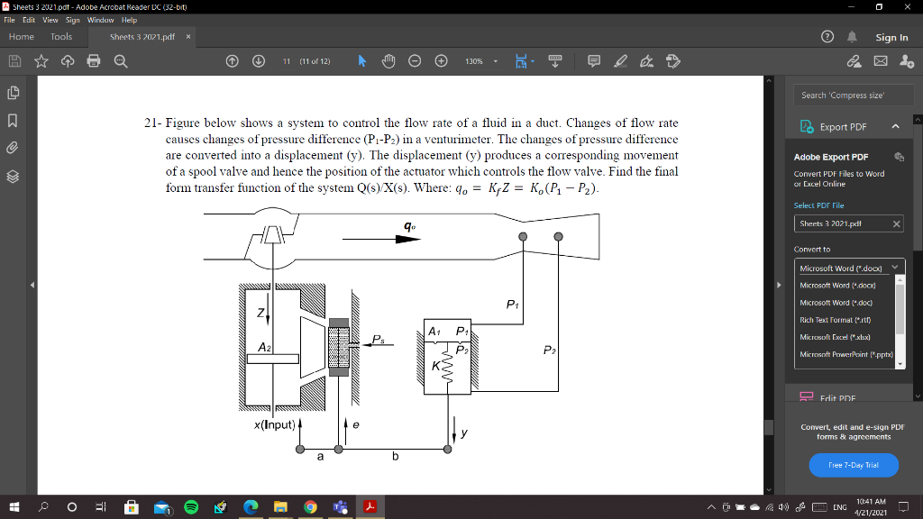 Figure below shows a system to control the flow rate | Chegg.com