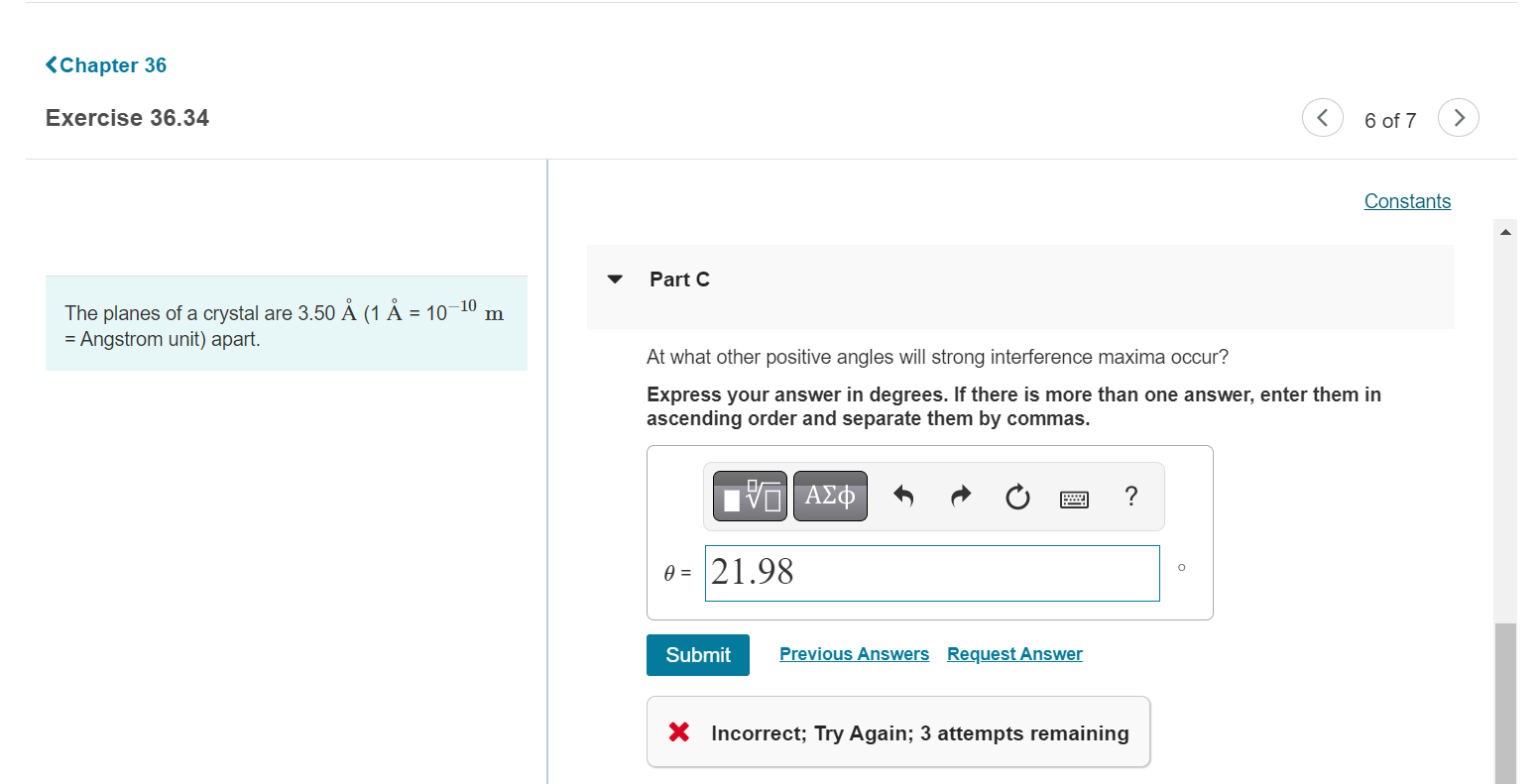 Solved The planes of a crystal are 3.50 Å (1 Å= 10-10 m = | Chegg.com