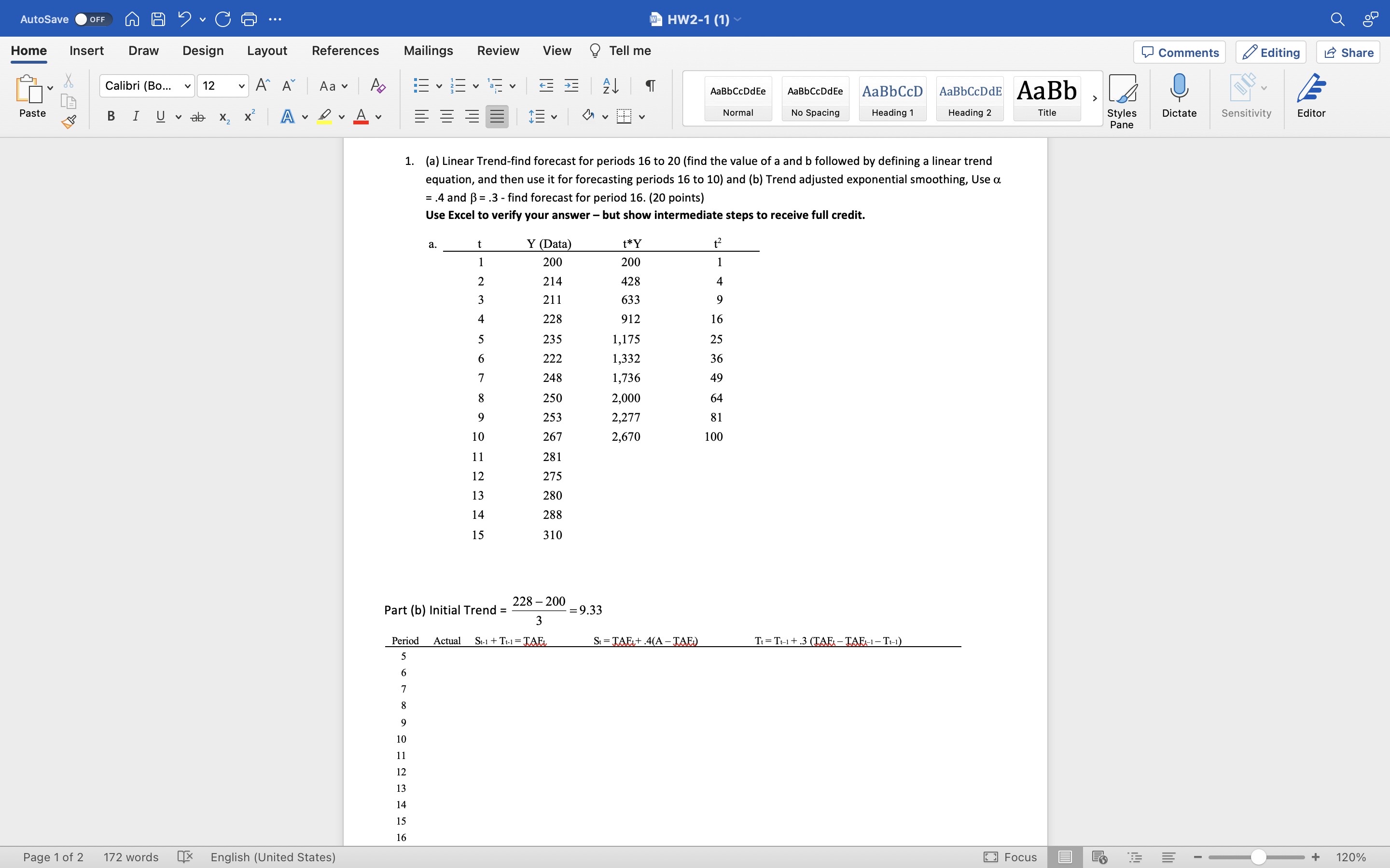 Solved (a) ﻿Linear Trend-find forecast for periods 16 ﻿to | Chegg.com