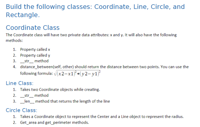 Solved Build the following classes: Coordinate, Line, | Chegg.com