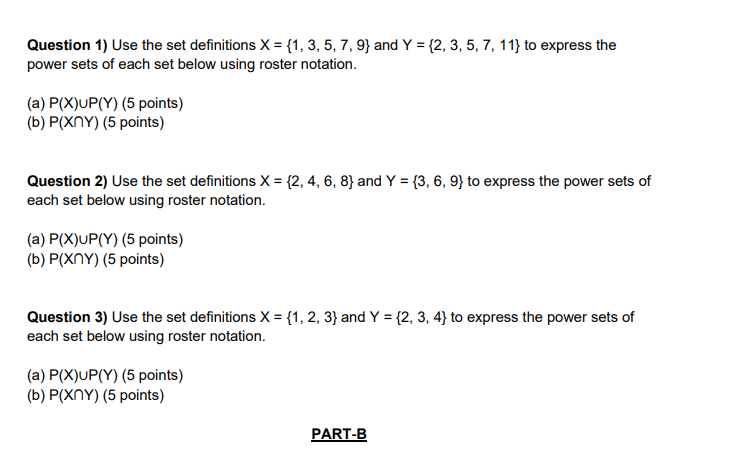 Solved Question 1) Use the set definitions X={1,3,5,7,9} and | Chegg.com