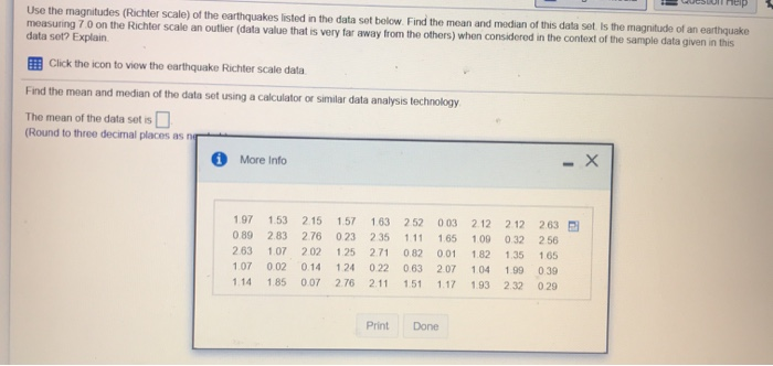 Solved Use the magnitudes (Richter scale) of the earthquakes | Chegg.com