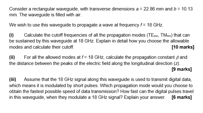 Solved Consider a rectangular waveguide, with transverse | Chegg.com
