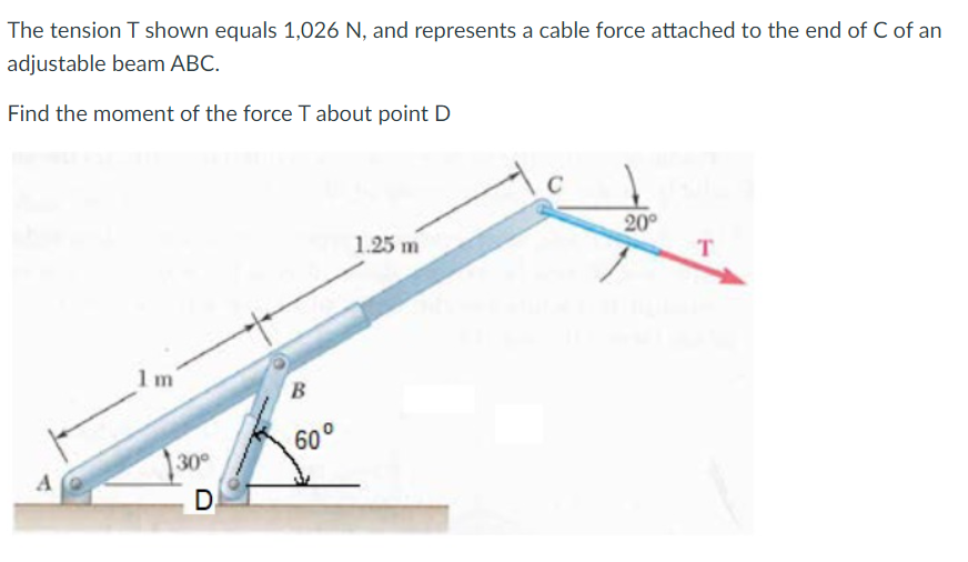 Solved The tension T shown equals 1,026 N, and represents a | Chegg.com